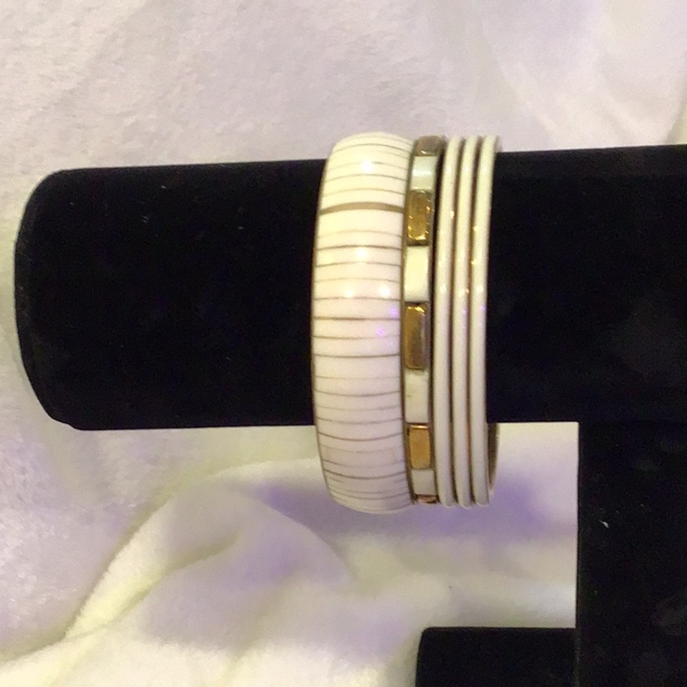 Vintage 1970s Brass And Enamel Inlay Bangles Set Of 5 - Gem